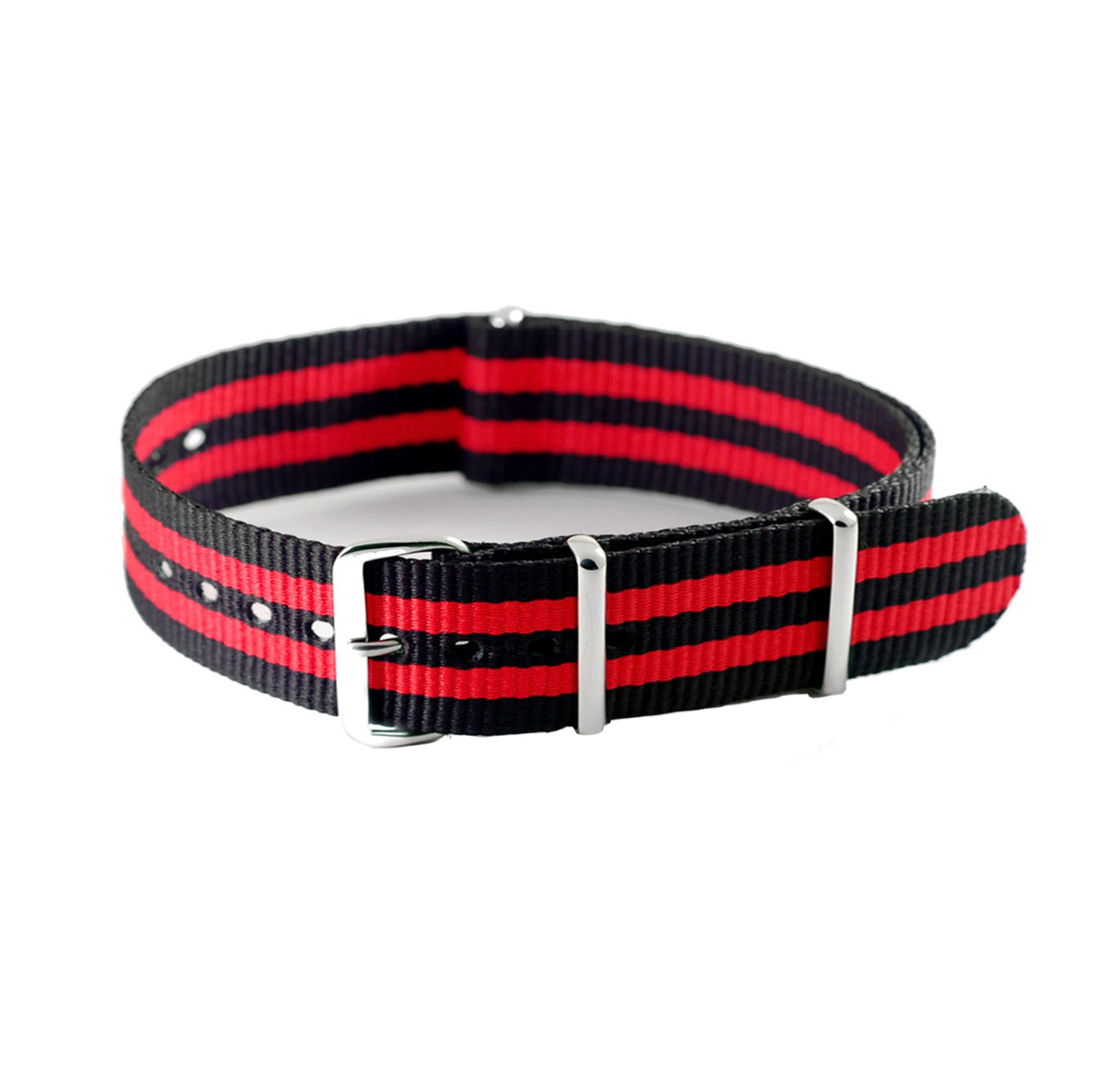 Black/Red Bond Style Stripe Nylon Watch Strap | Bernhardt Watches